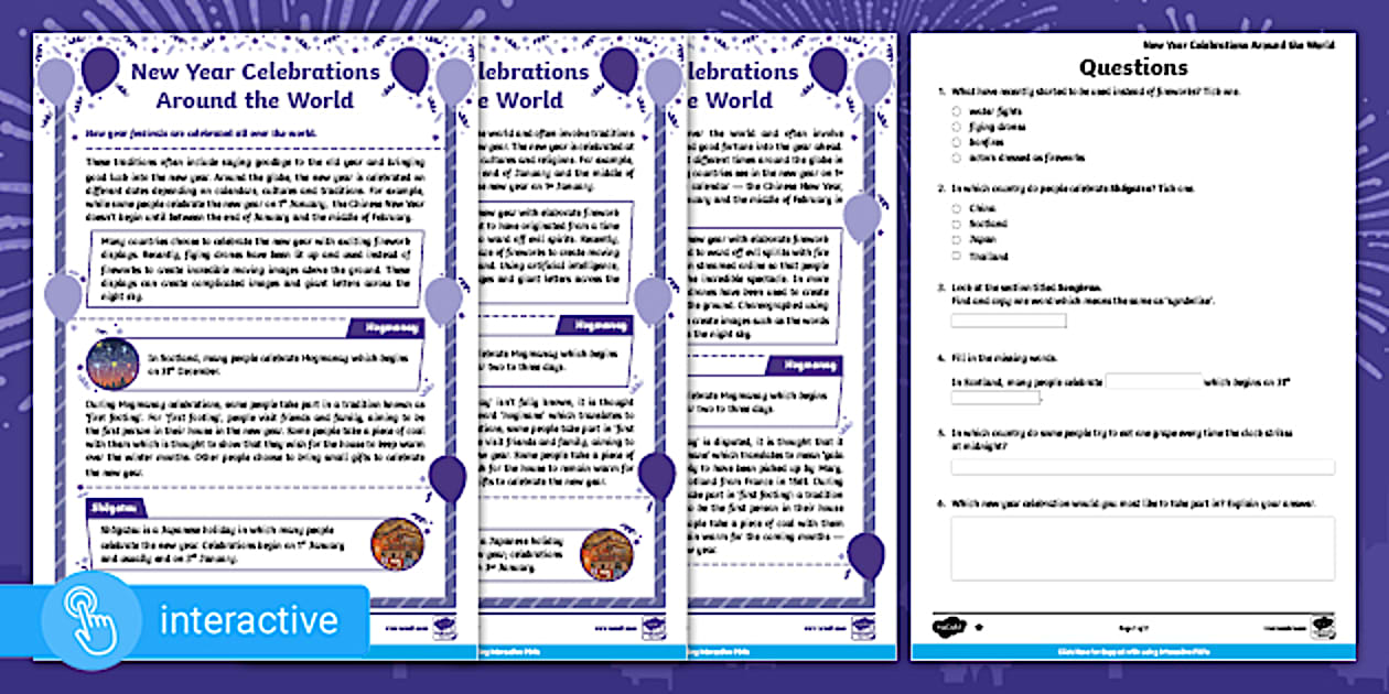 UKS2 New Year Reading Comprehension | Around the World