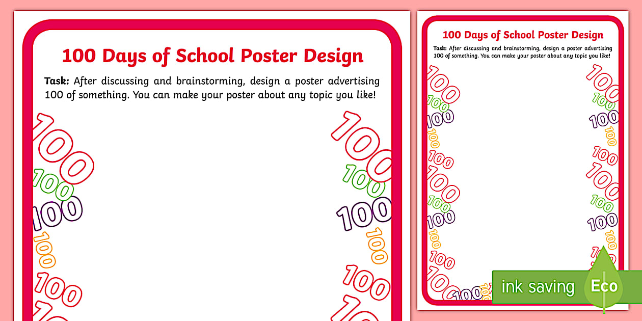 TAS 100 Days of School Poster Design Worksheet - Twinkl