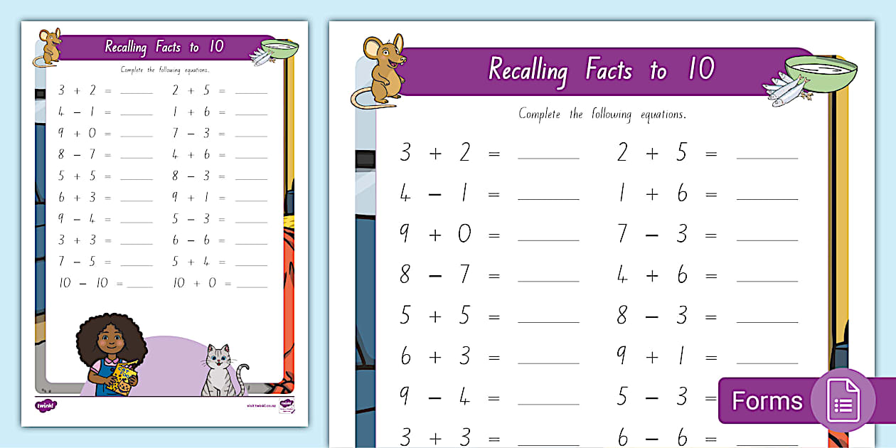 Editable Stage 4 Recalling Facts to 10 - Twinkl