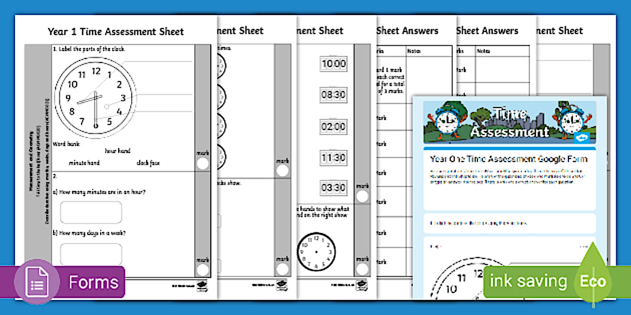 Year 1 Time Assessment Sheet (teacher made) - Twinkl