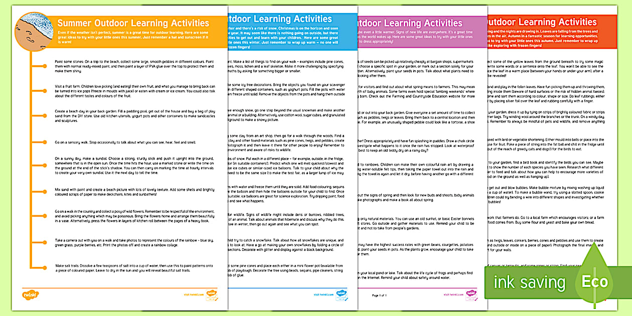 Outdoor Learning Activities for Early Years - Four Seasons Activity Pack