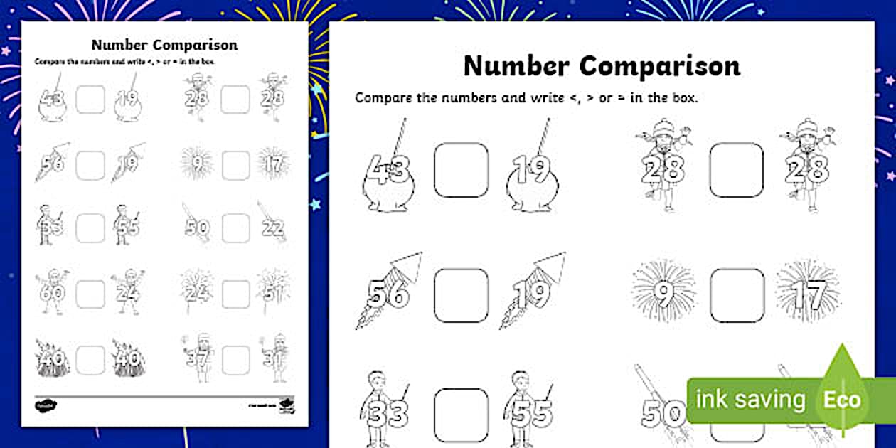 Bonfire Night Number Comparison Worksheet