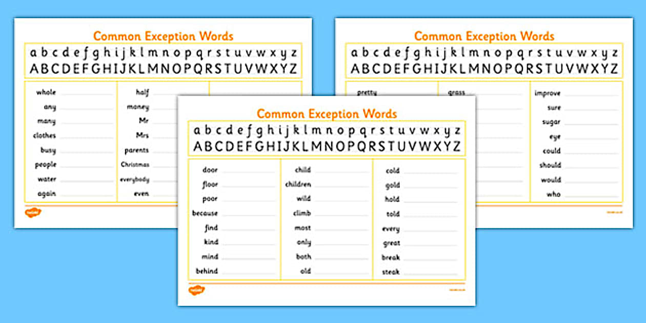 Black and White Handwriting Strip With Year 2 Common Exception Words ...