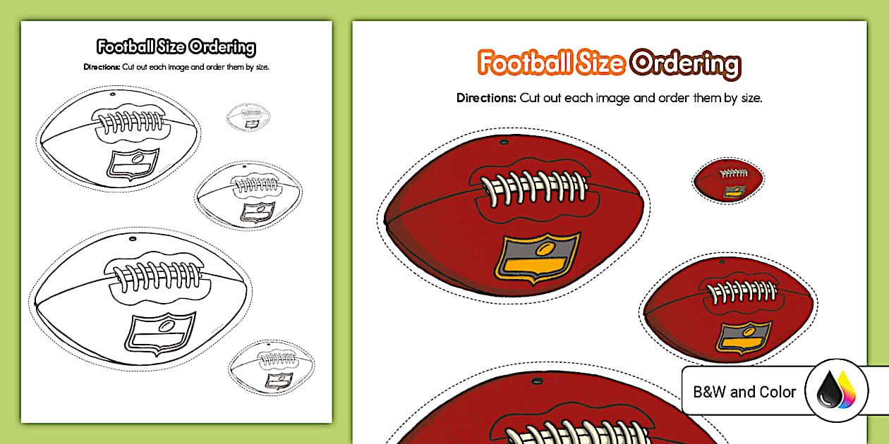 Football Size Ordering Worksheet - Early Childhood Math