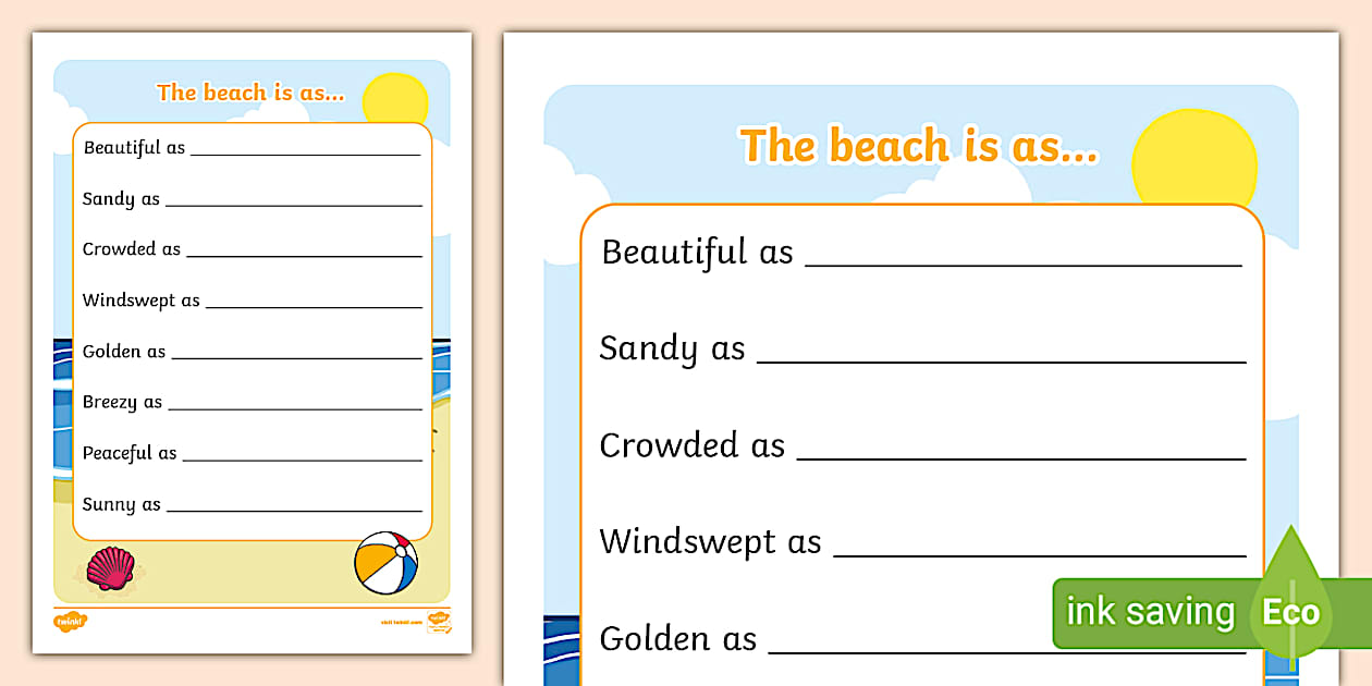 Beach Simile Poem Template (teacher made) - Twinkl