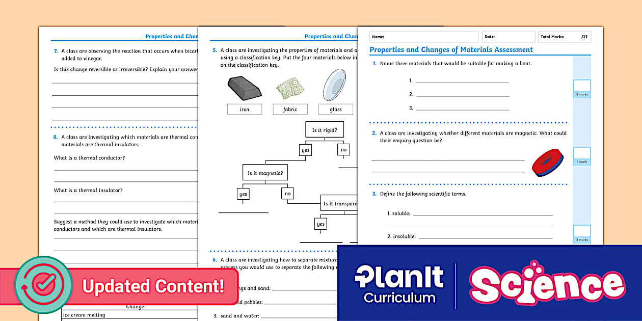 Science: Properties and Changes of Materials: Y5 Assessment Test