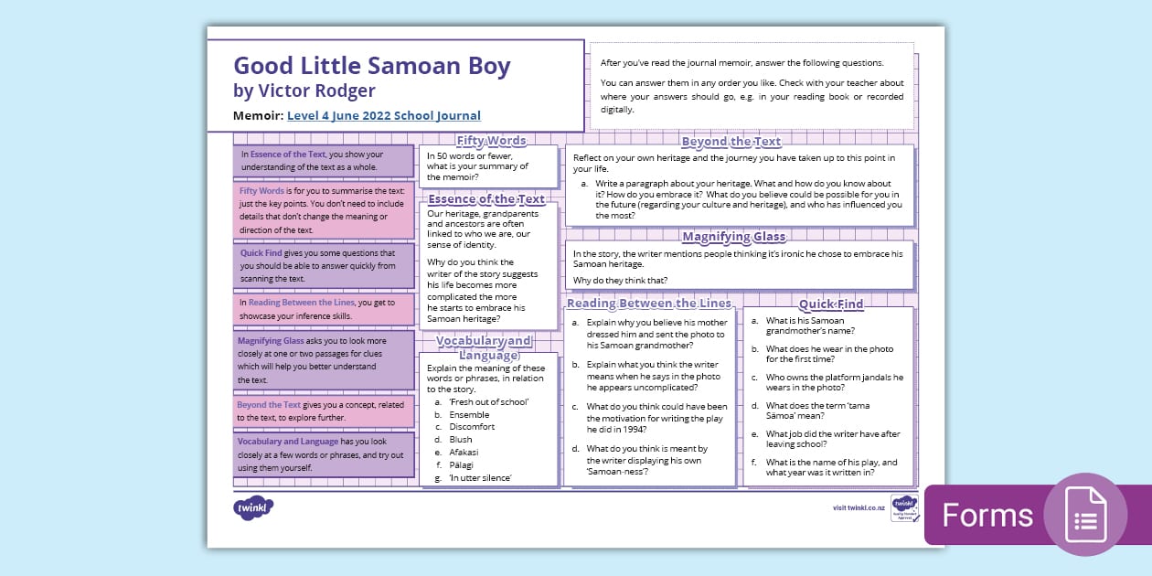 Level 4 June 2022 School Journal: Good Little Samoan Boy