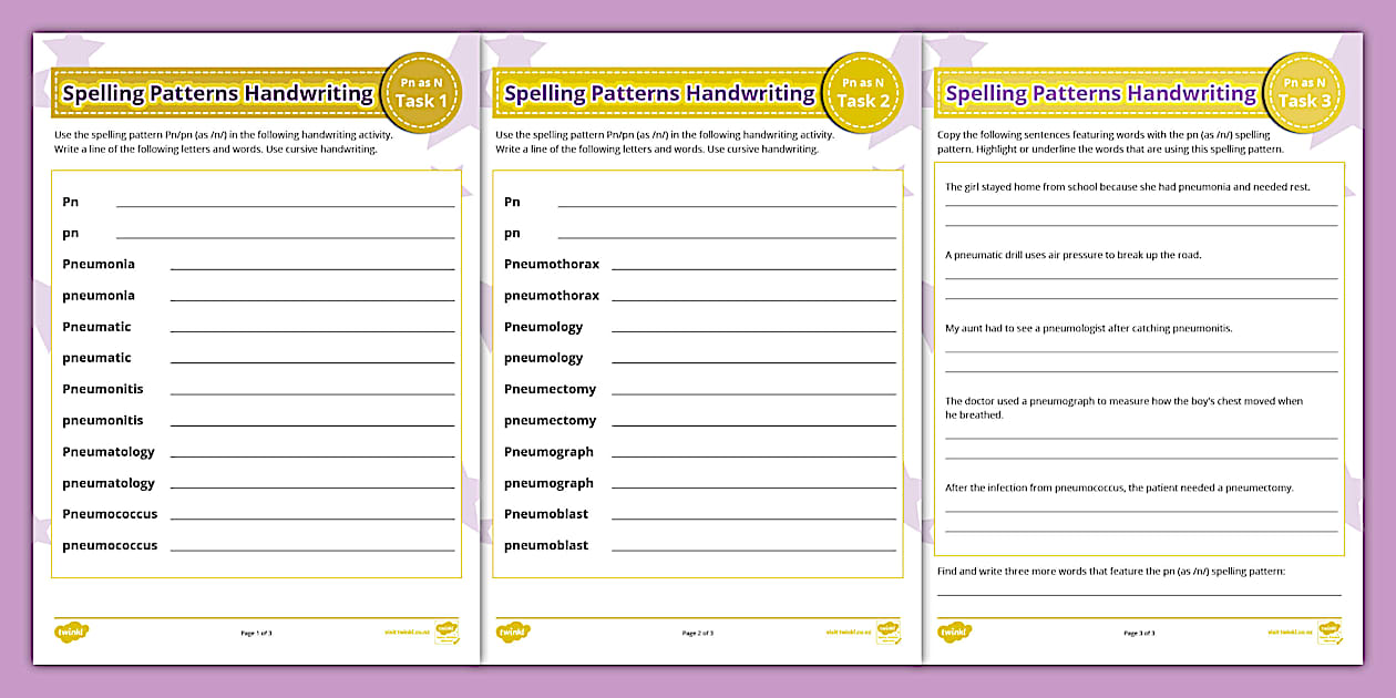 Year 7-8 Pn/pn (as /n/) Spelling Patterns Handwriting