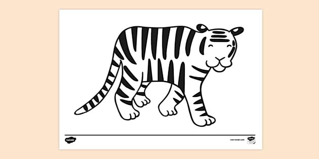 Cartoon Zoo Animal Tiger | Colouring Sheets - Twinkl