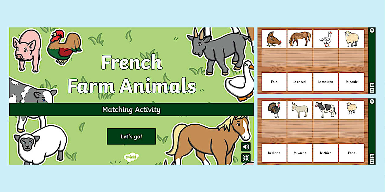 👉 French Farm Animals Interactive Matching Game - Twinkl