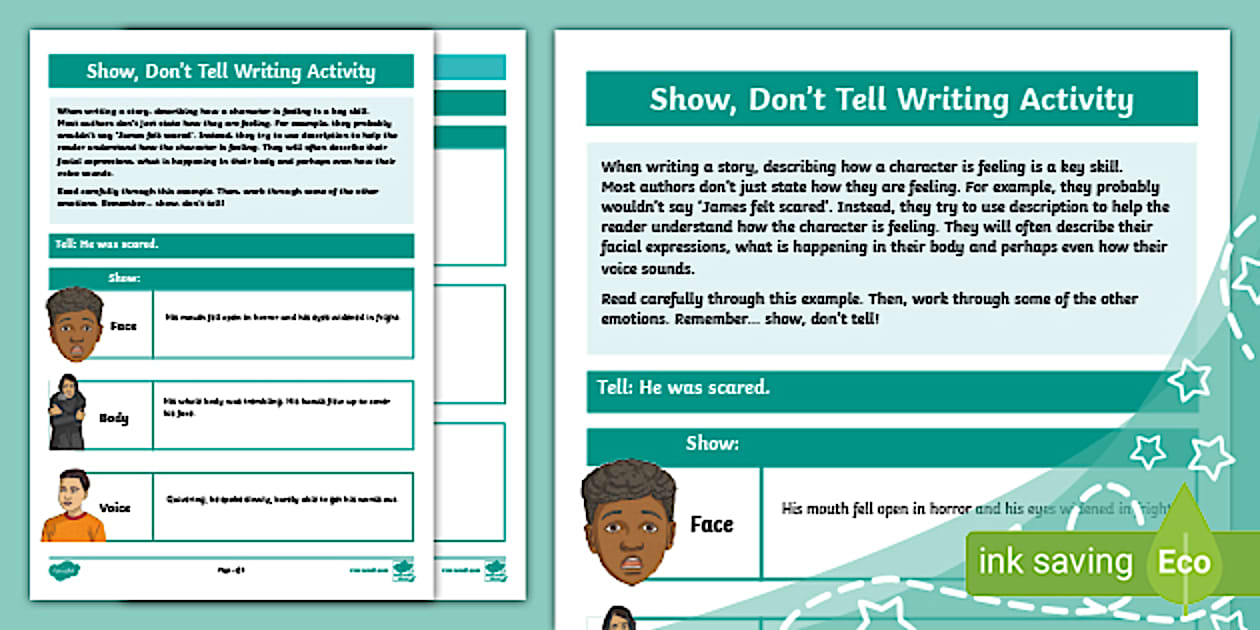 Show, Don't Tell Writing Worksheet Activity | Parent Support