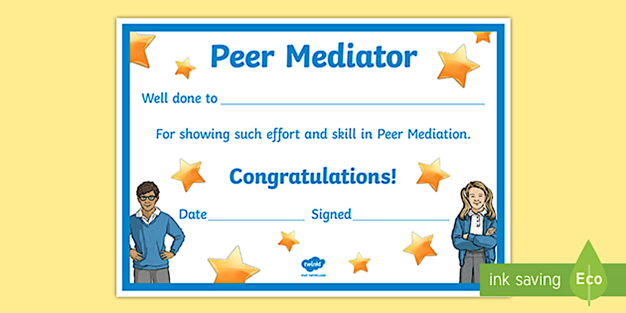 KS2 Peer Mediator Certificate - Twinkl