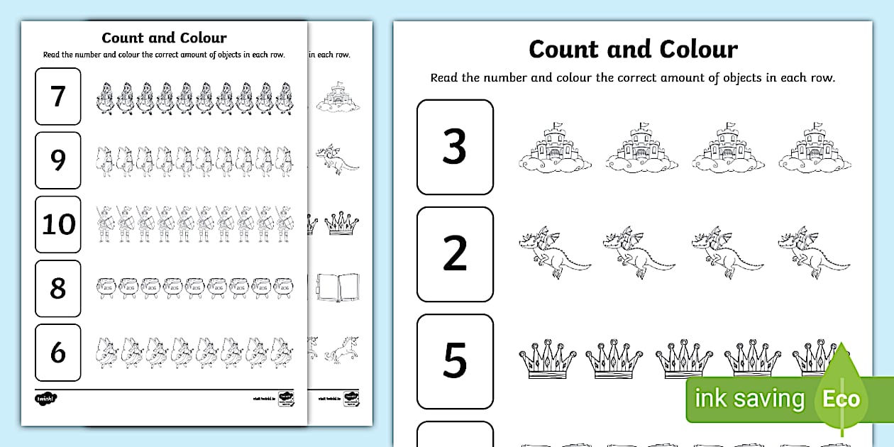 Fairy Tale Count and Colour Worksheet (Teacher-Made)