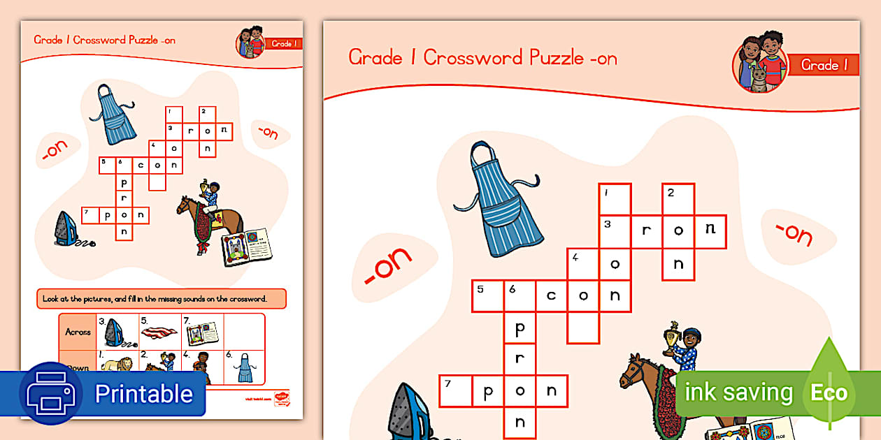 Grade 1 Phonics Crossword Puzzle -on (teacher made) - Twinkl
