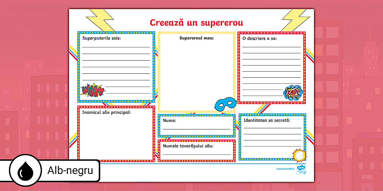 Patcho și Pigeon: Creează un supererou – Fișă de activitate