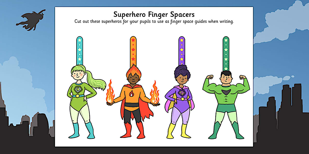 Superhero Writing Finger Spacers (teacher made) - Twinkl