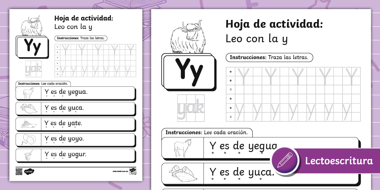 Hoja de actividad: Leo con la y (teacher made) - Twinkl