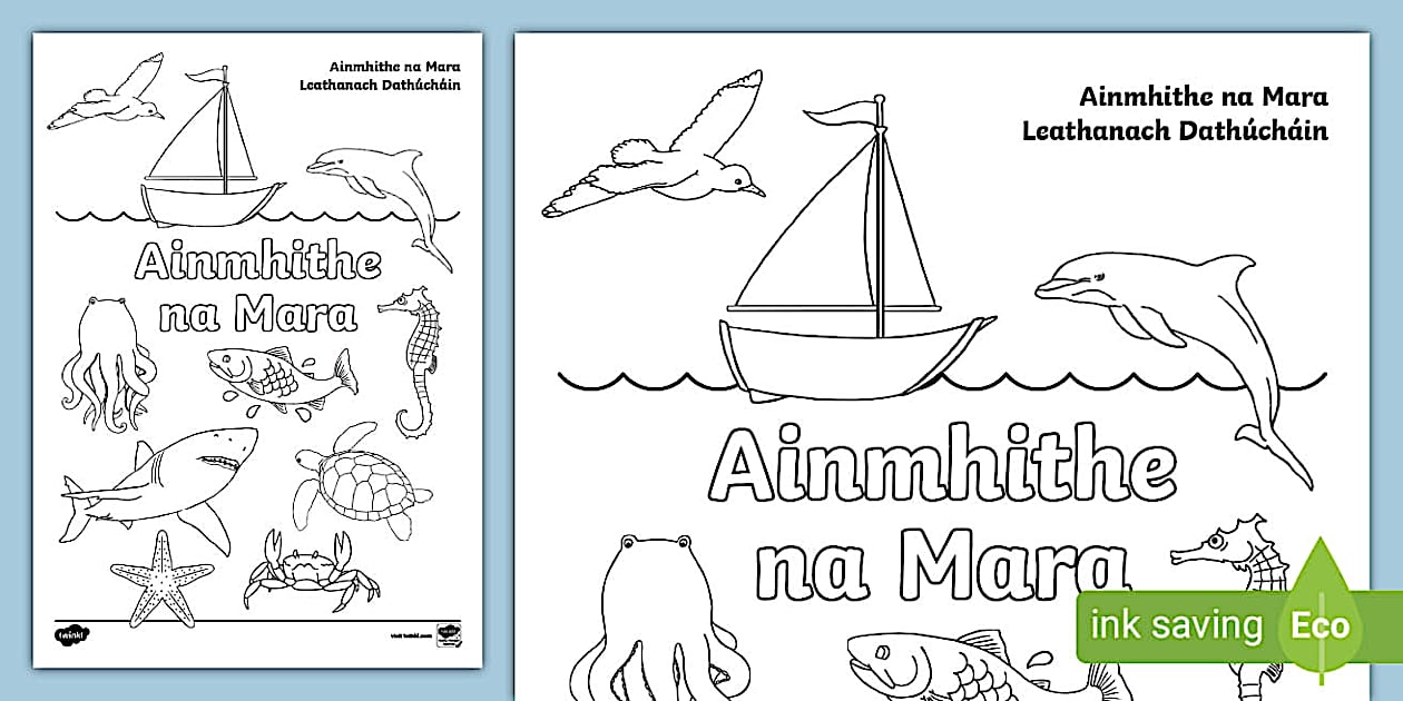 Ainmhithe na Mara Leathanach Dathúcháin (Teacher-Made)