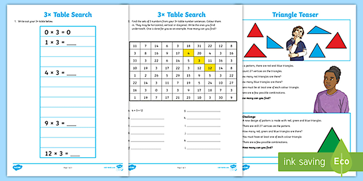 3 x Table Search (teacher made) - Twinkl