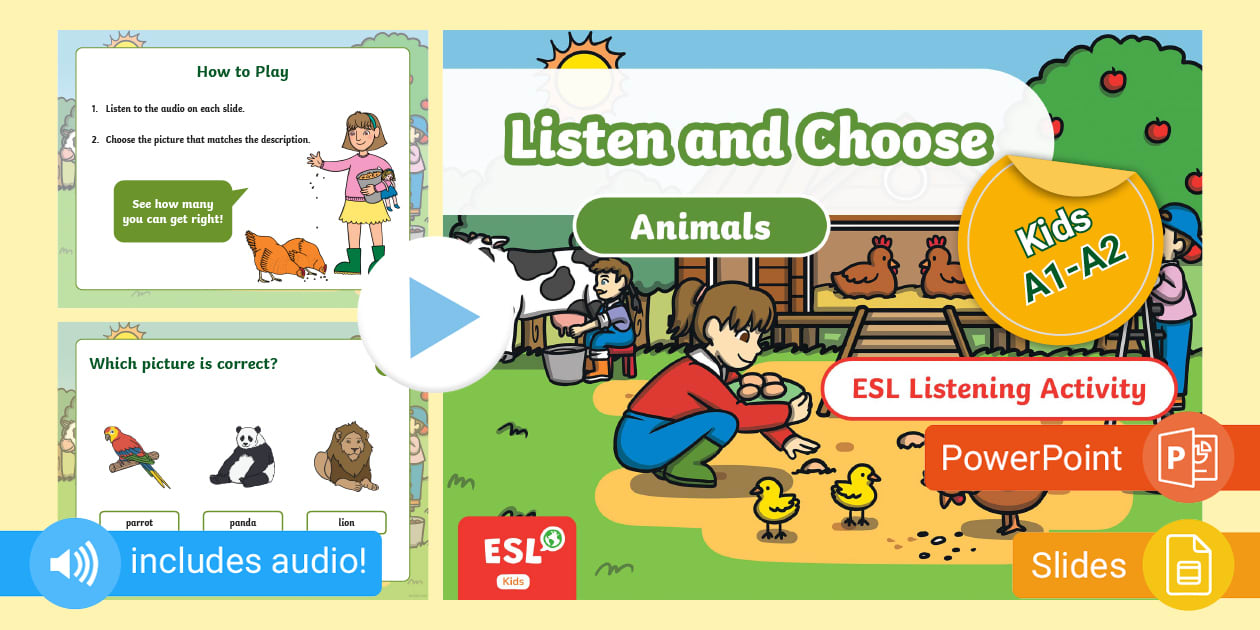 Meta Title: ESL Listen and Choose: Animals {Kids} - Twinkl