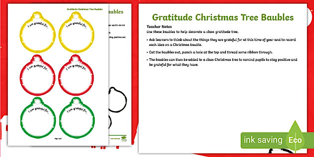 Gratitude Christmas Tree Baubles - Twinkl