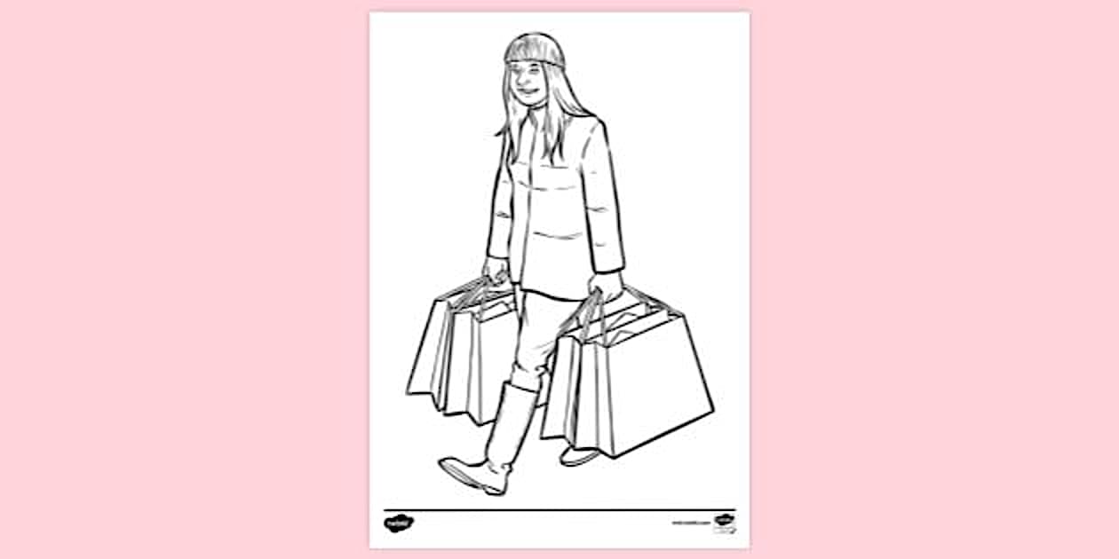 Adult with Shopping Bags Colouring Sheet | Colouring Sheets