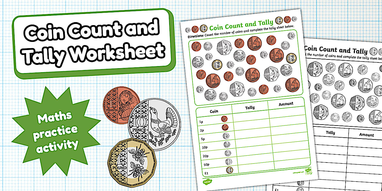 👉 * NEW * Coin Count and Tally Worksheet