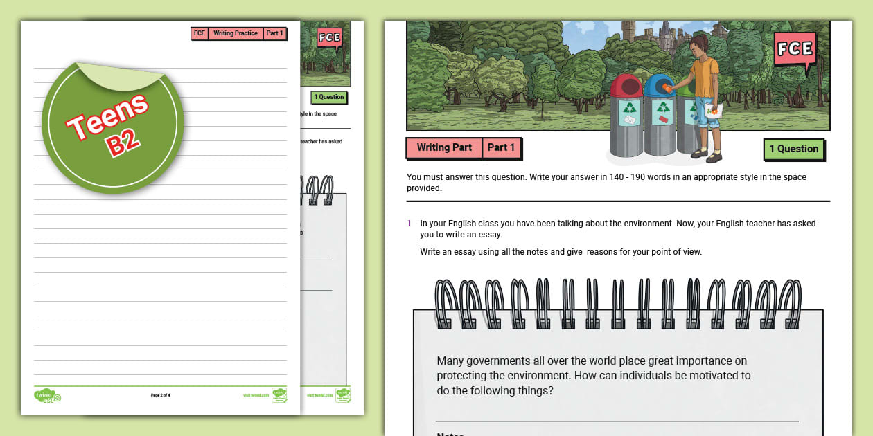 ESL B2 FCE Writing Part 1 (Environment) - Twinkl