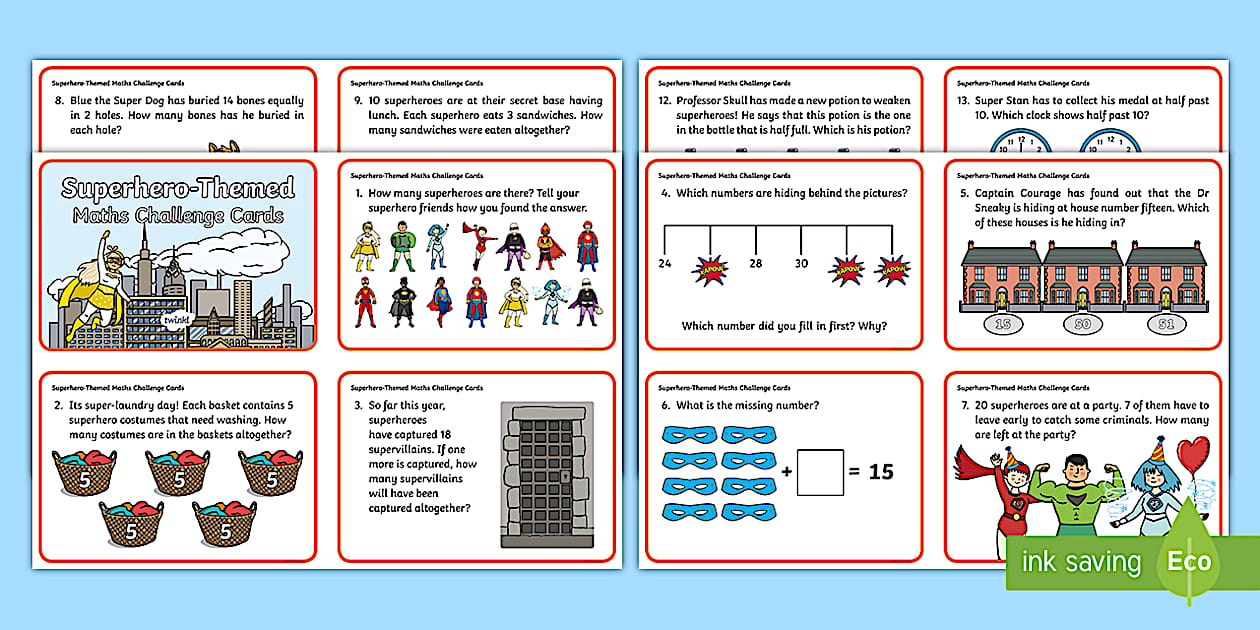 Precursive Year 1 Superhero Themed Maths Challenge Cards