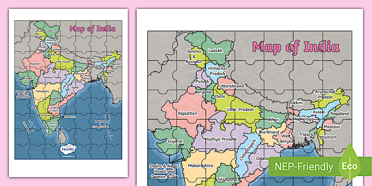 India Map Jigsaw Puzzle (teacher made) - Twinkl