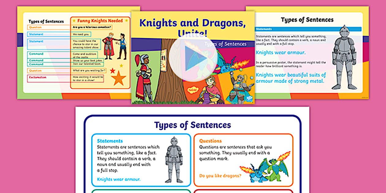 Knights and Dragons, Unite! Types of Sentences Lesson Year 2