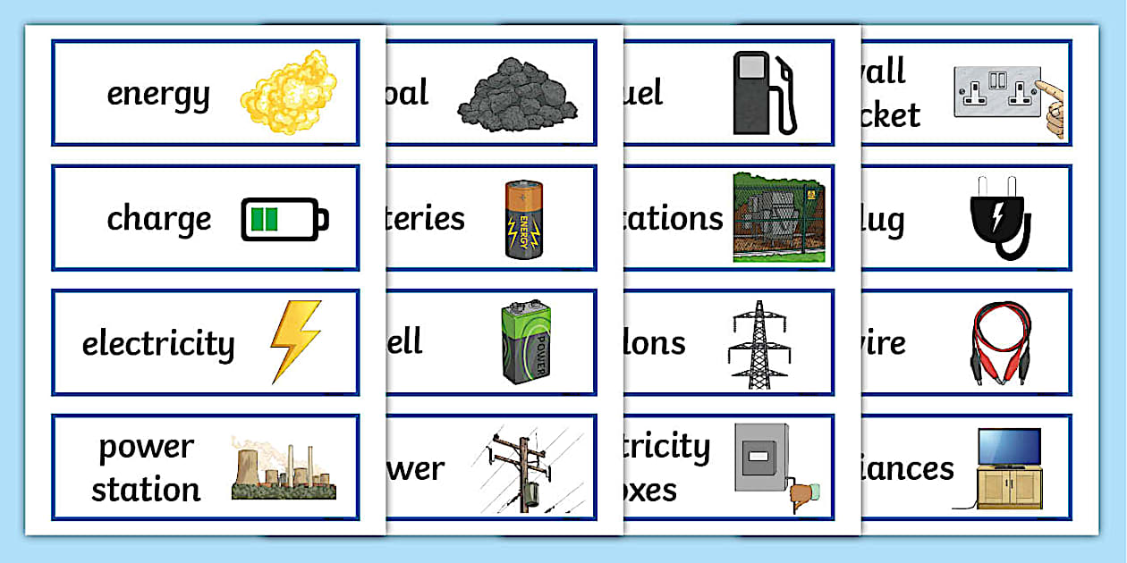 Gr 5 NS and Tech: Energy and Electricity: Word Cards