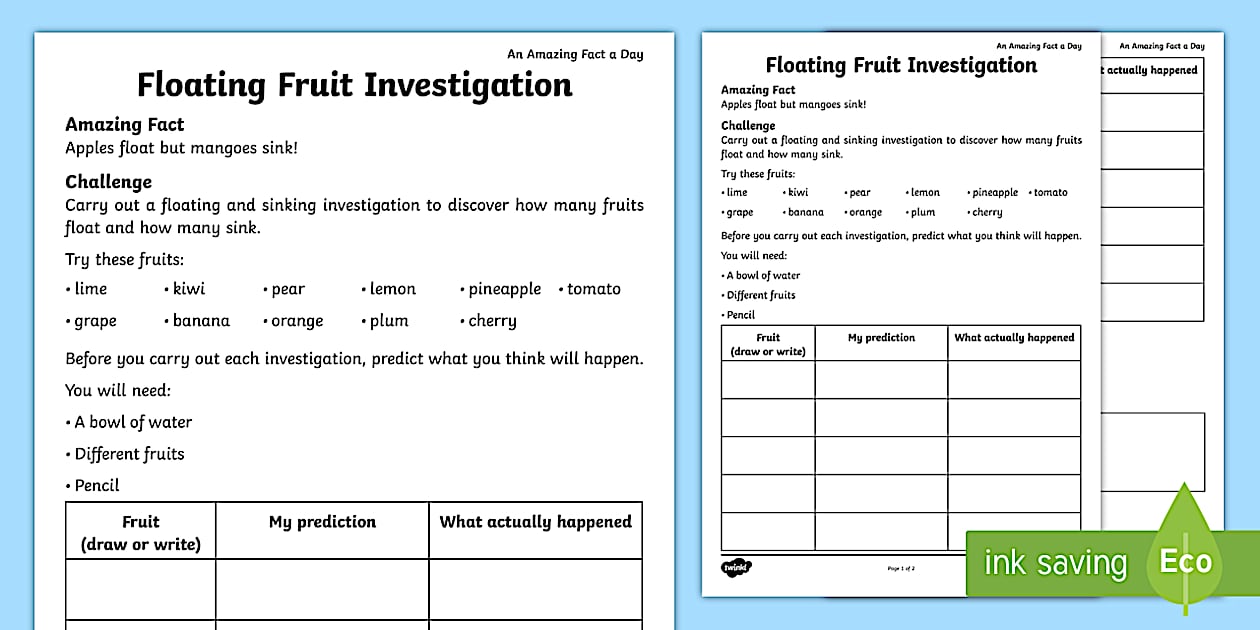 Floating Fruit Investigation Worksheet / Worksheet - Twinkl