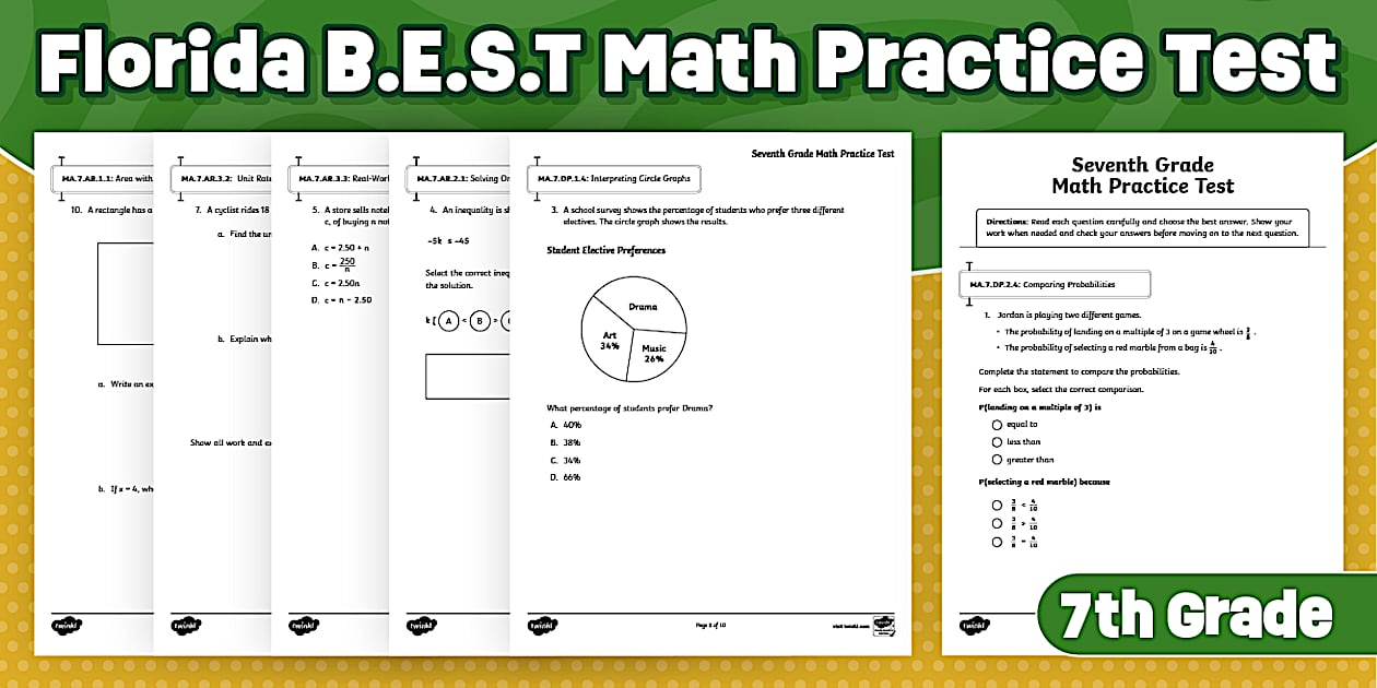 Florida BEST Seventh Grade Math Sample Testing Pages