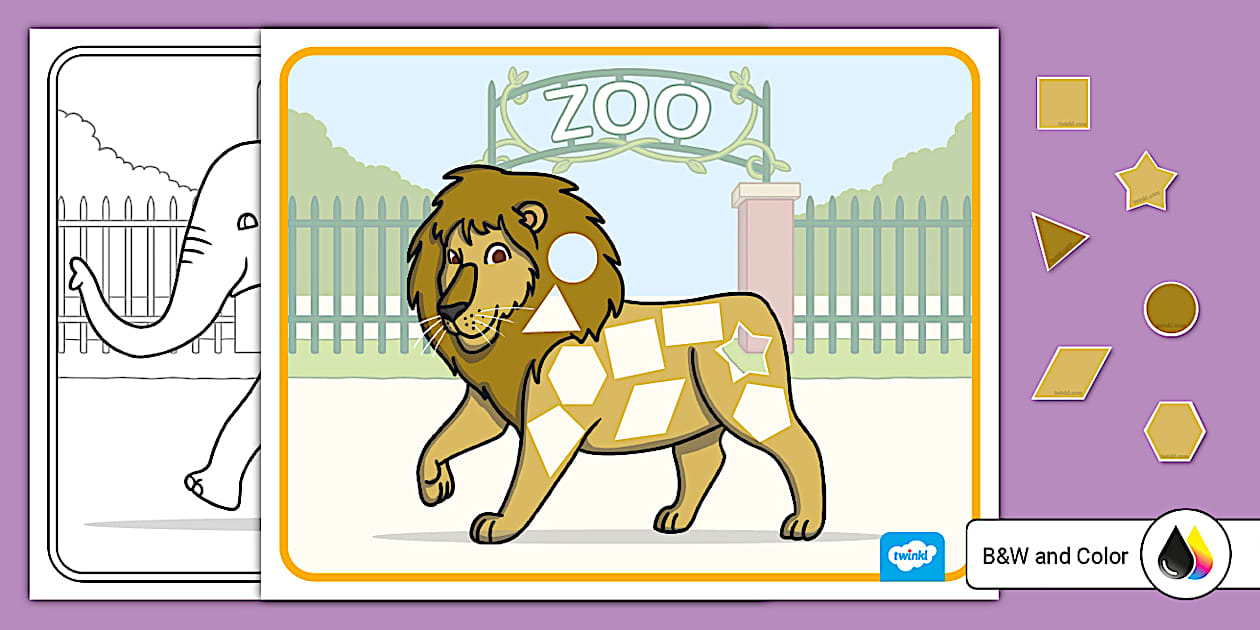 Zoo Animals 2D Shape Sorting Worksheet (teacher made)
