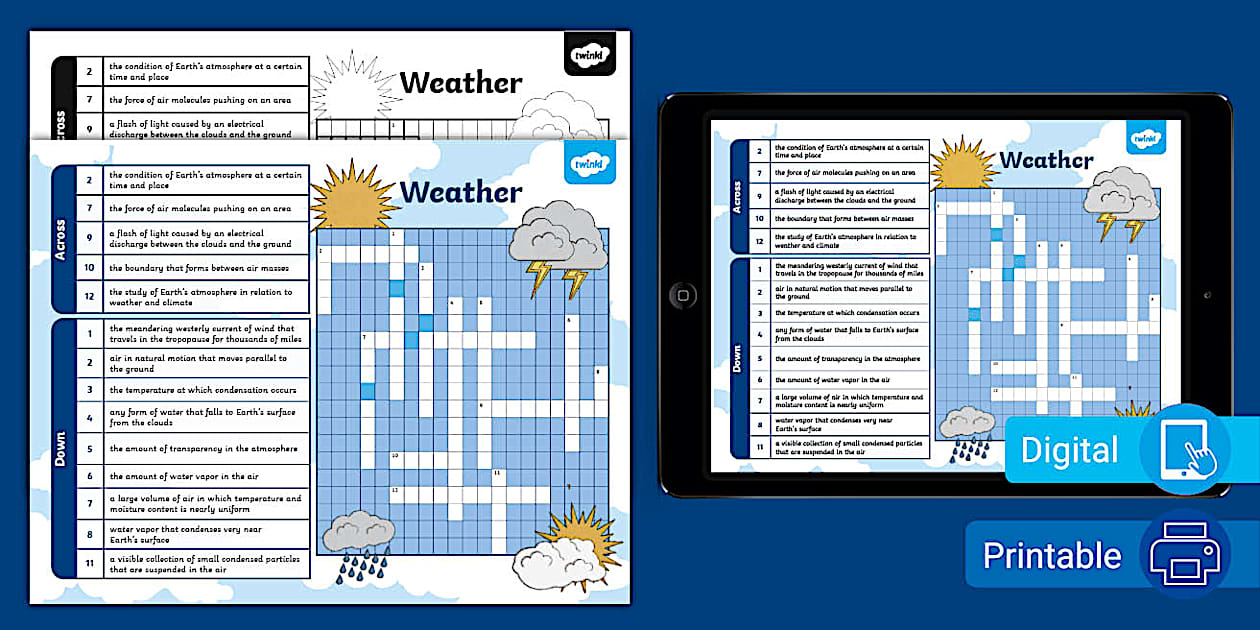 Weather Crossword for 6th-8th Grade (Teacher-Made) - Twinkl