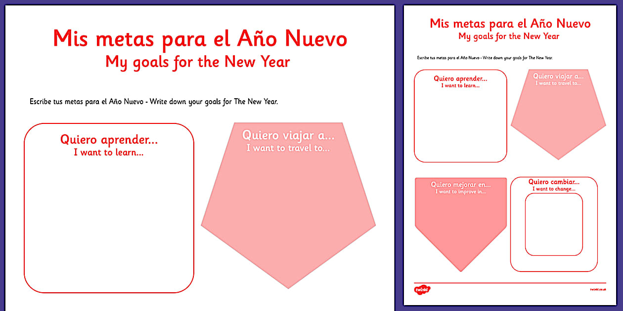 Mis metas para el Año Nuevo Spanish Worksheet / Worksheet Translation