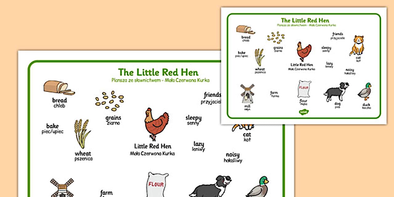 The Little Red Hen Word Mat Polish Translation - Twinkl