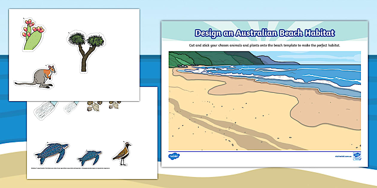 Design an Australian Beach Habitat Cutting Skills Worksheet