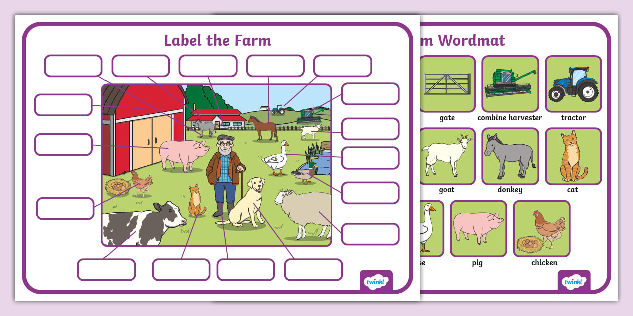 Farm Label the Picture Activity Sheet - KS1 - EAL - Twinkl