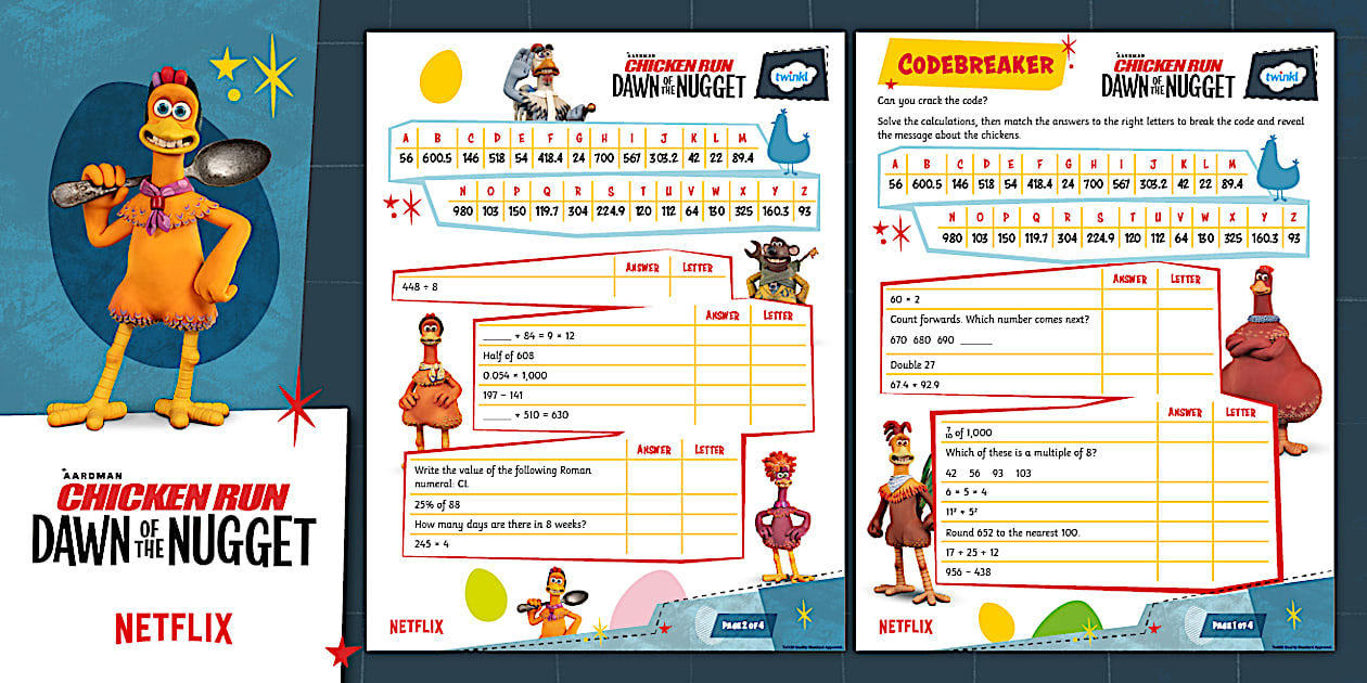 FREE! - Chicken Run: Dawn of the Nugget - Math Code Breaker Worksheet for