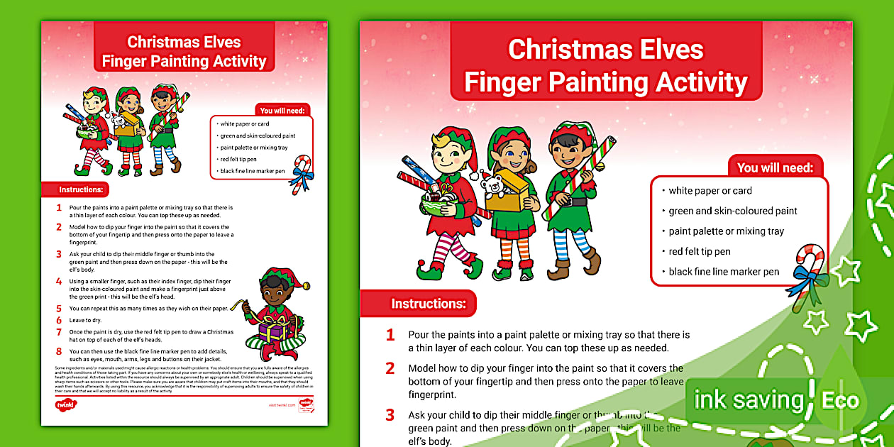 Christmas Elves Finger Painting Activity (Teacher-Made)