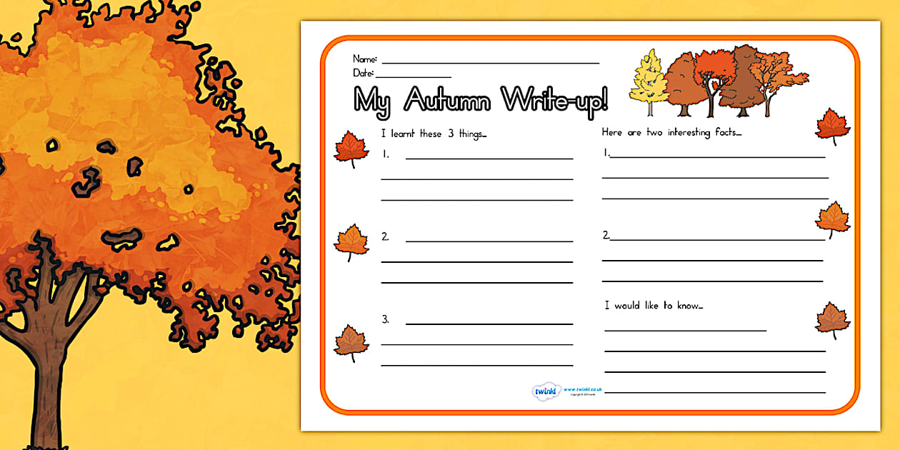Autumn Write Up Worksheet (Teacher-Made) - Twinkl