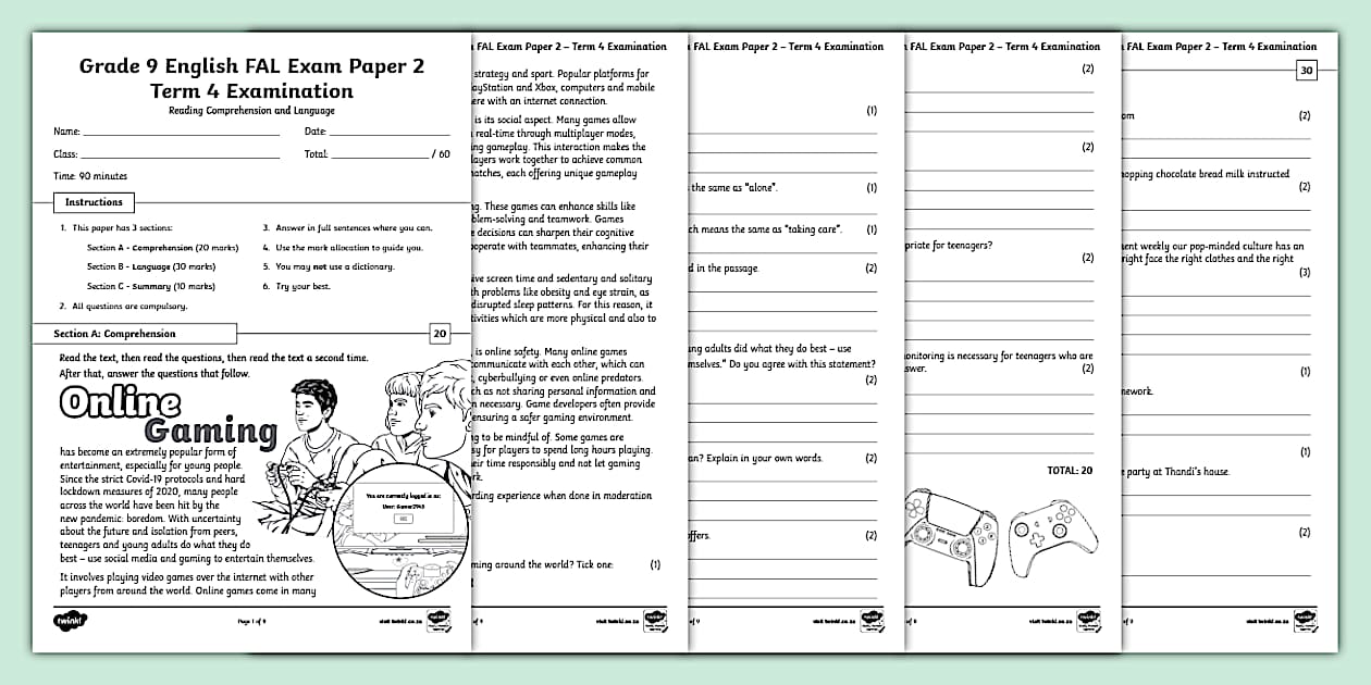 Grade 9 English FAL Paper 2 November Examination - Twinkl