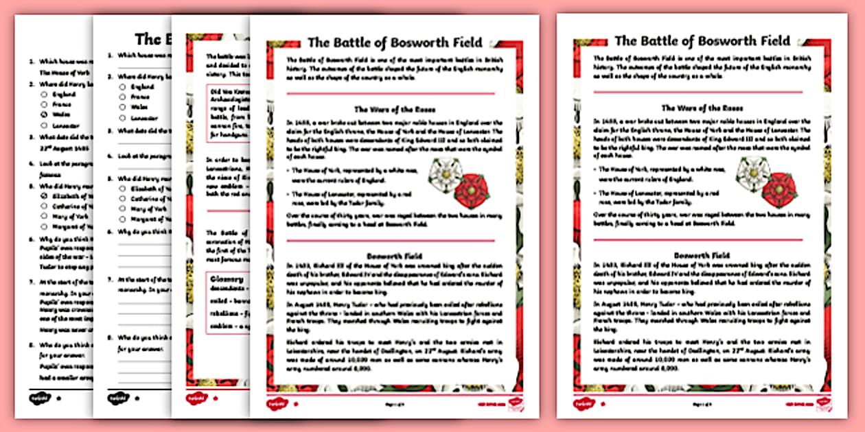 Editable The Battle of Bosworth Differentiated Reading Comprehension ...