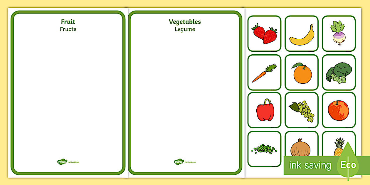 Fruit and Vegetables Sorting Activity Romanian/English