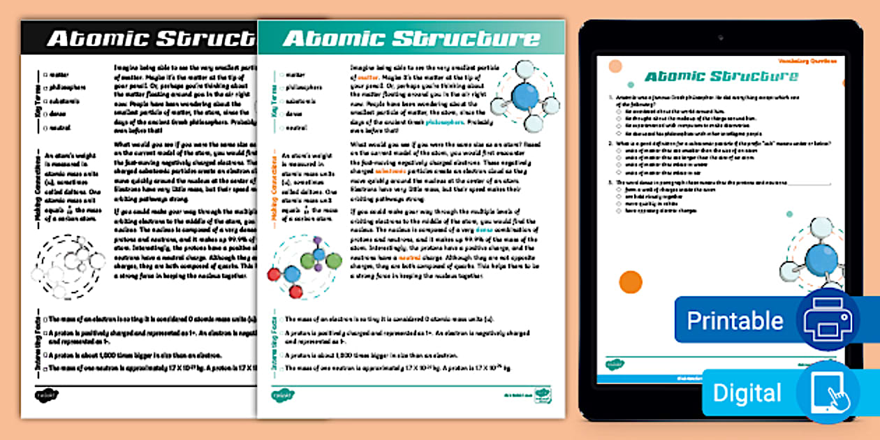 Atomic Structure Worksheet Answers | 6th Grade | Twinkl USA