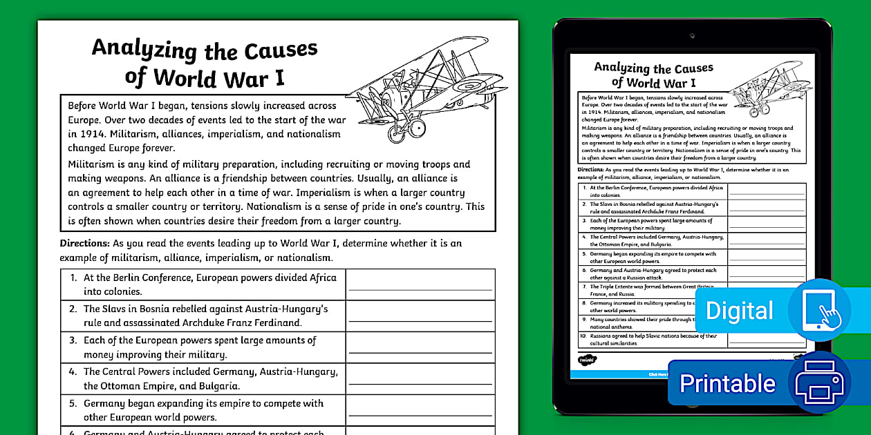 Analyzing the Causes of World War I Activity for 6th-8th