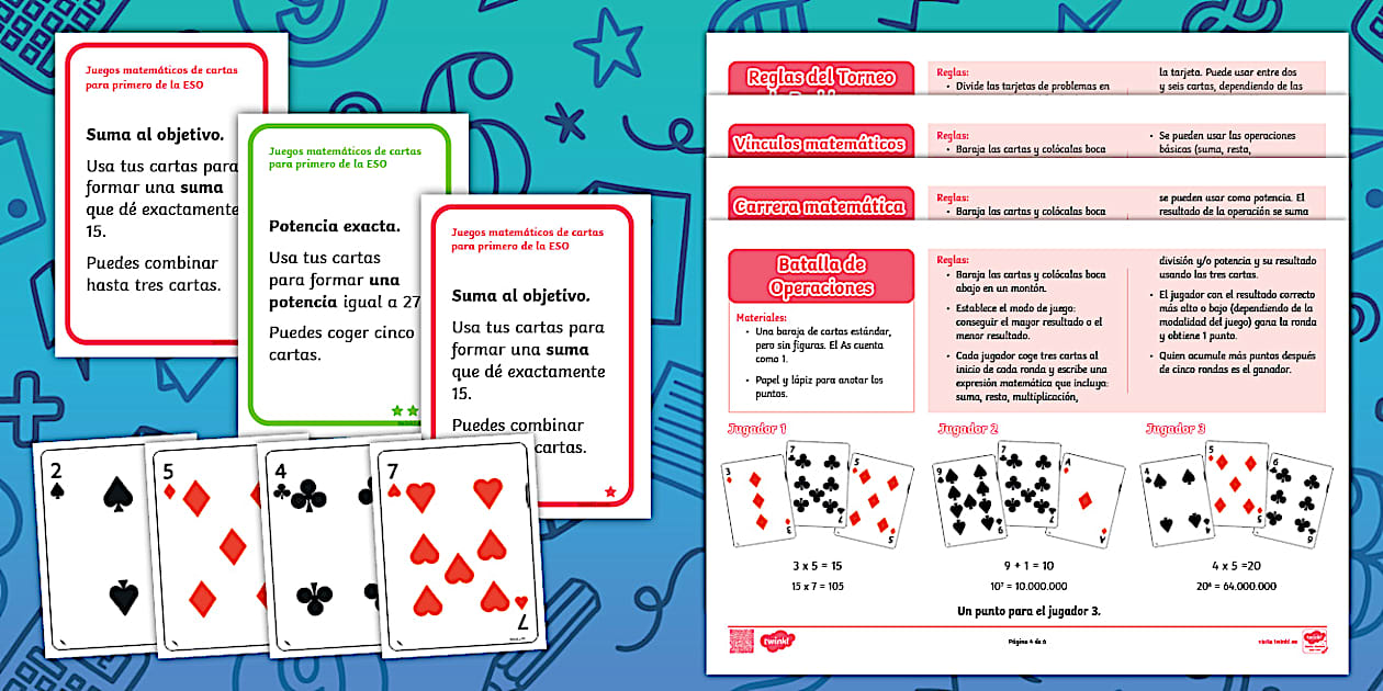 Juegos matemáticos de cartas para 1º de la ESO - Twinkl