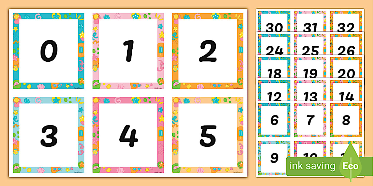 Summer Vibes Themed Square Number Cards - Twinkl
